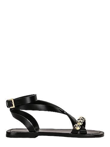 Alaïa Flat Ankle Strap Sandals With Gold-tone Hardware - Noir