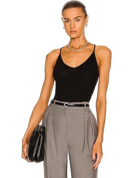 Enza Costa Stretch Silk Knit V Racer Tank Top - Black