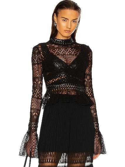 Alaïa Fitted Long Sleeve Top With Peplum Accent - Noir