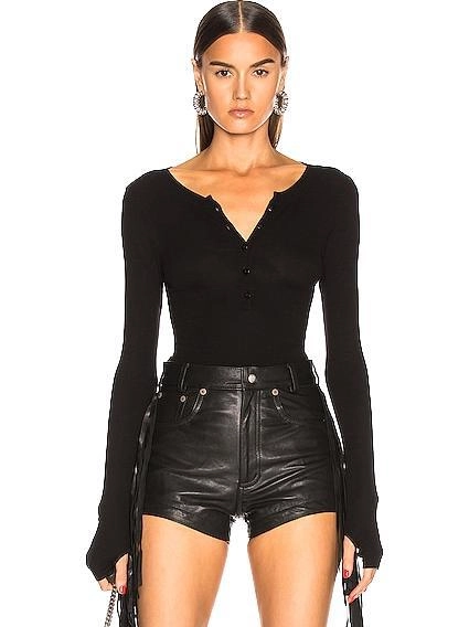 Enza Costa Silk Rib Henley - Black