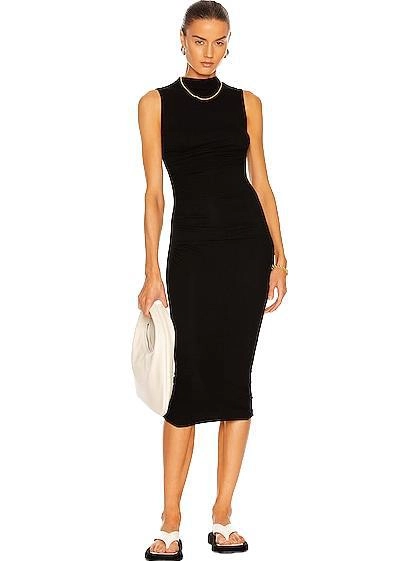 Enza Costa Silk Rib Sleeveless Twist Midi Dress - Black