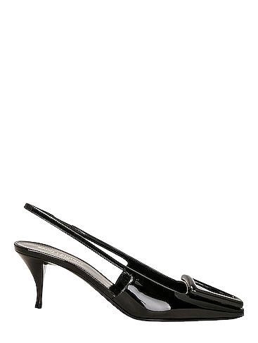 Saint Laurent Patent Leather Slingback Pumps With Wooden Heel - Nero