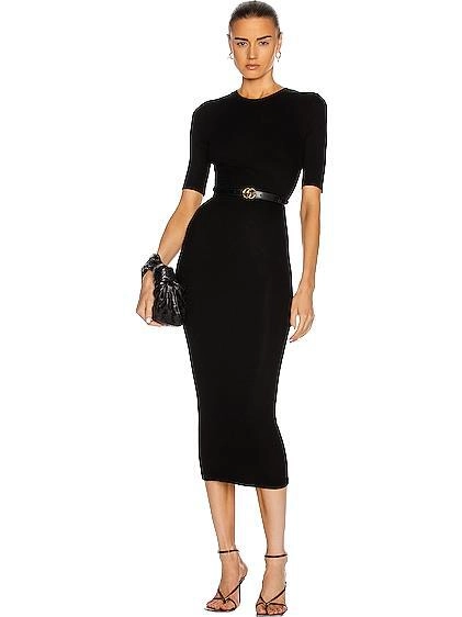 Enza Costa Silk Rib Half Sleeve Crew Midi Dress - Black