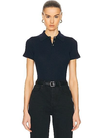 Guest In Residence Shrunken Cashmere Polo Top - Midnight