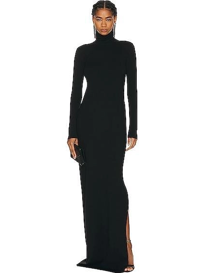 Saint Laurent Long Sleeve Turtleneck Gown - Noir
