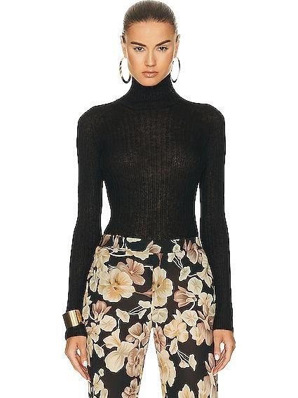 Saint Laurent Long Sleeve Ribbed Turtleneck Sweater - Noir