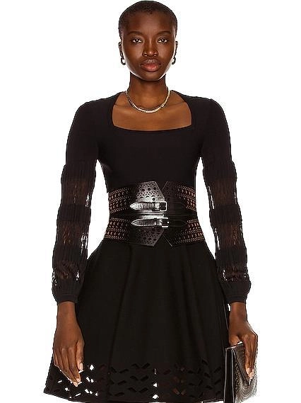 Alaïa Square Neck Knit Bodysuit With Lace Detail - Noir