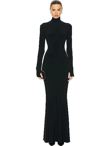 Norma Kamali Long Sleeve Turtle Fishtail Gown - Black