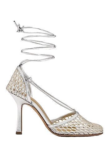 Bottega Veneta Stretch Metallic Leather Sandals - Silver