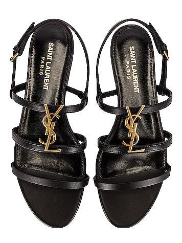 Saint Laurent Cassandra Leather Flat Sandals - Nero