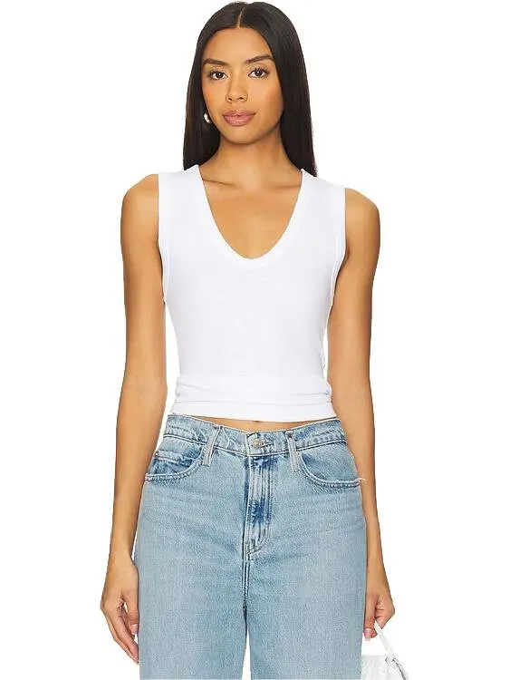 Enza Costa Textured Rib Sleeveless U-neck Top - White