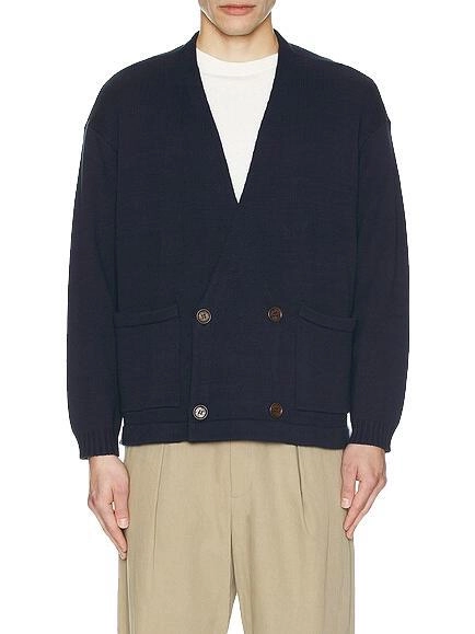 FOUND Double Breasted Knit Cardigan - Navy