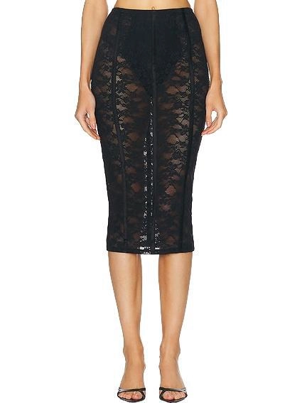 FLEUR DU MAL Stretch Lace Pencil Skirt - Black