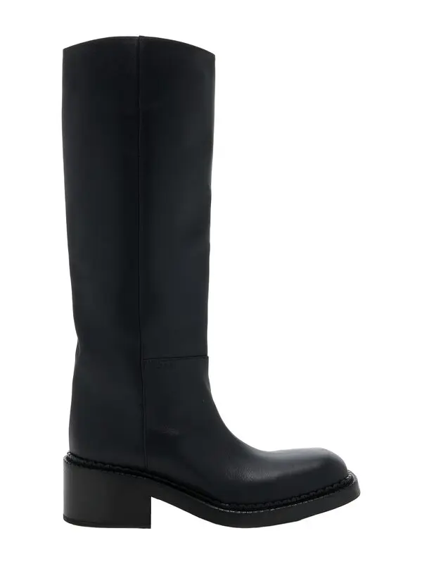 Prada Knee High Leather Boots - Black