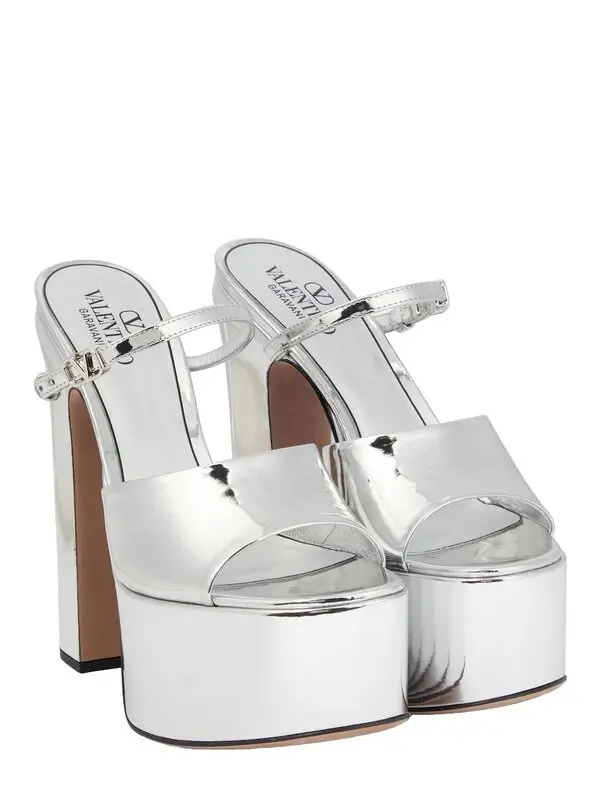Valentino Garavani Patent Leather Platform Mules - Silver