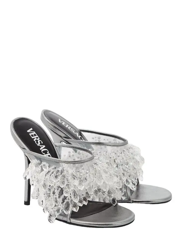 Versace Embellished Pvc Mules - Silver