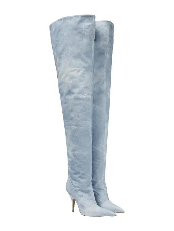 GIA BORGHINI Gia 33 Denim Over-the-knee Stiletto Boots - Blue