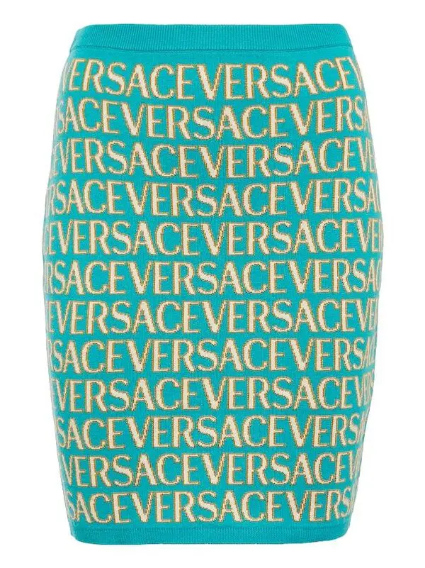 Versace Allover Logo Cotton-blend Miniskirt - Multicoloured