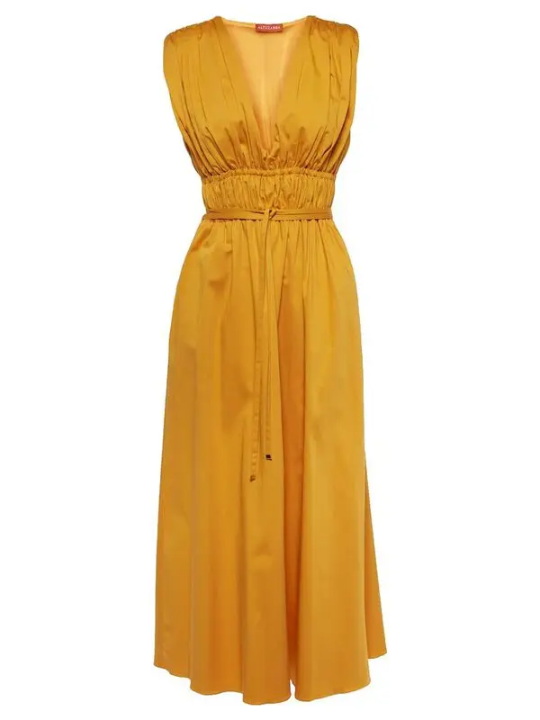 Altuzarra Fiona Ruched Cotton-blend Midi Dress - Orange