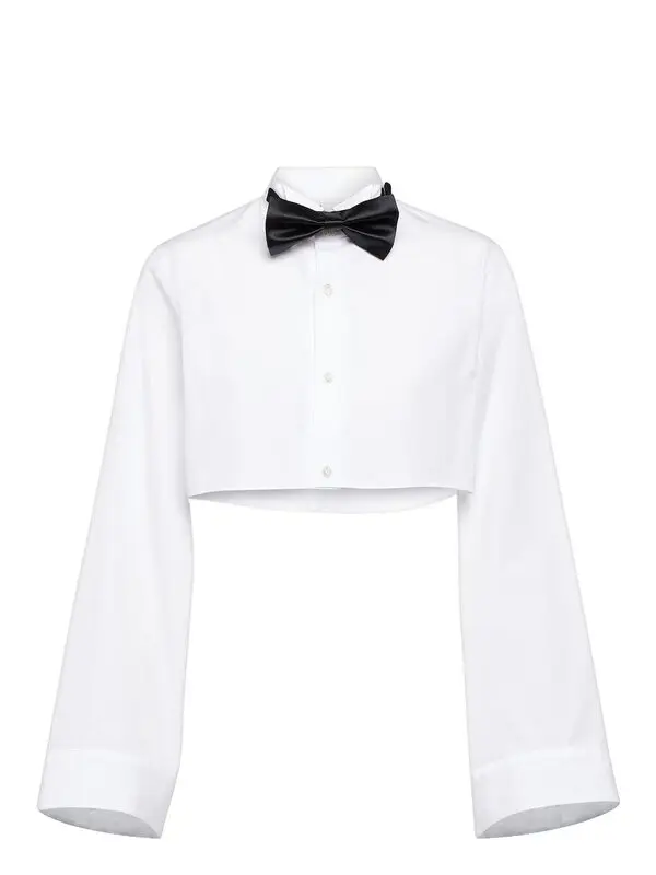 Noir Kei Ninomiya Cropped Cotton Shirt With Bow Detail - White