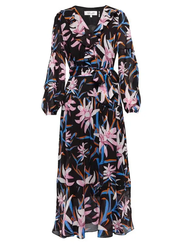 Diane Von Furstenberg Jaxson Floral Crepe Midi Dress - Black
