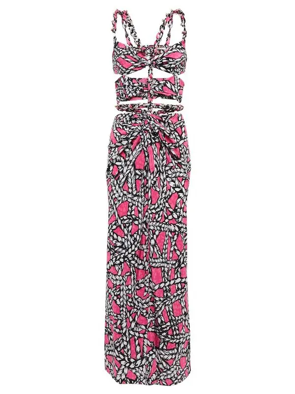 AREA Printed Cut-out Silk Midi Dress - Pink
