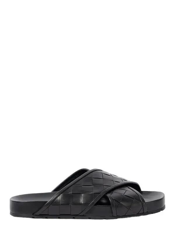 Bottega Veneta Tarik Intrecciato Leather Sandals - Black