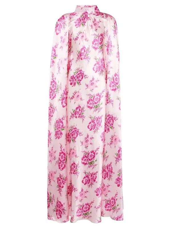 RODARTE Caped Floral Silk Satin Gown - Multicoloured