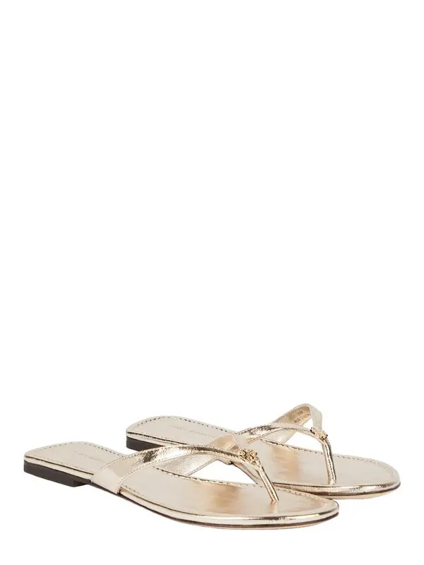 Tory Burch Leather Thong Sandals - Metallic