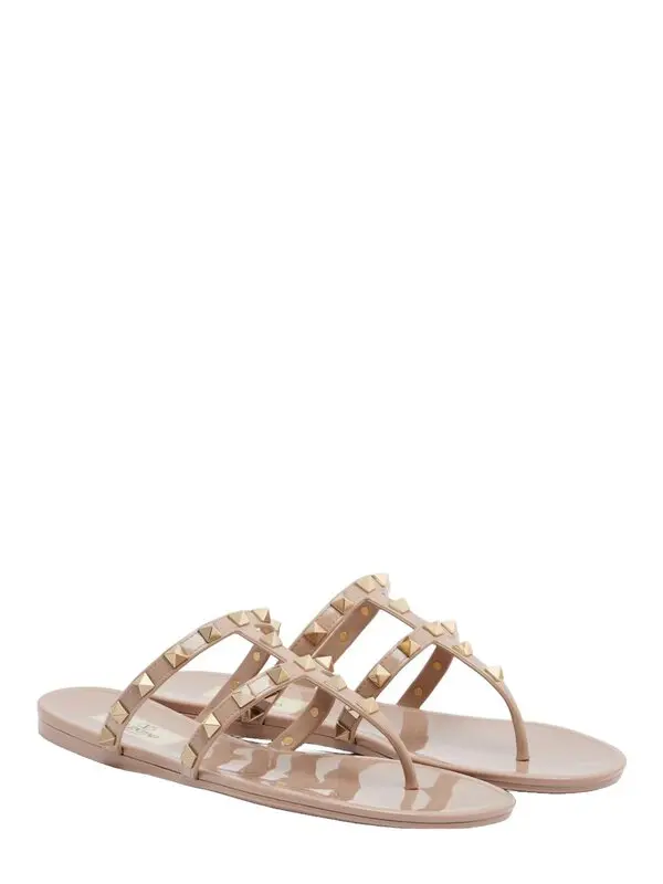 Valentino Garavani Rockstud Pvc Thong Sandals - Beige