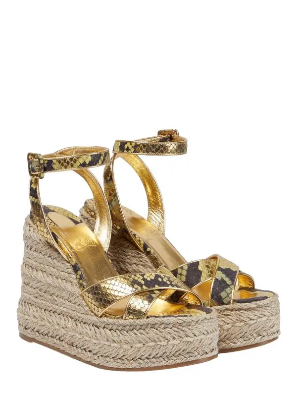 CHRISTIAN LOUBOUTIN Mariza Snake-print Leather Espadrille Wedges - Multicoloured