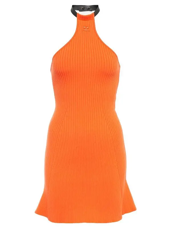 COURREGES Ribbed-knit Halterneck Mini Dress In Sunset - Orange