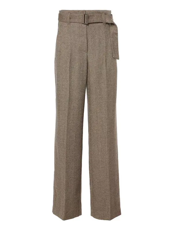 Brunello Cucinelli Herringbone Wool-blend Wide-leg Trousers - Brown