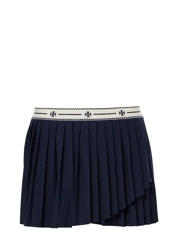 Tory Burch Pleated Jacquard Jersey Tennis Skirt In Navy - Blue
