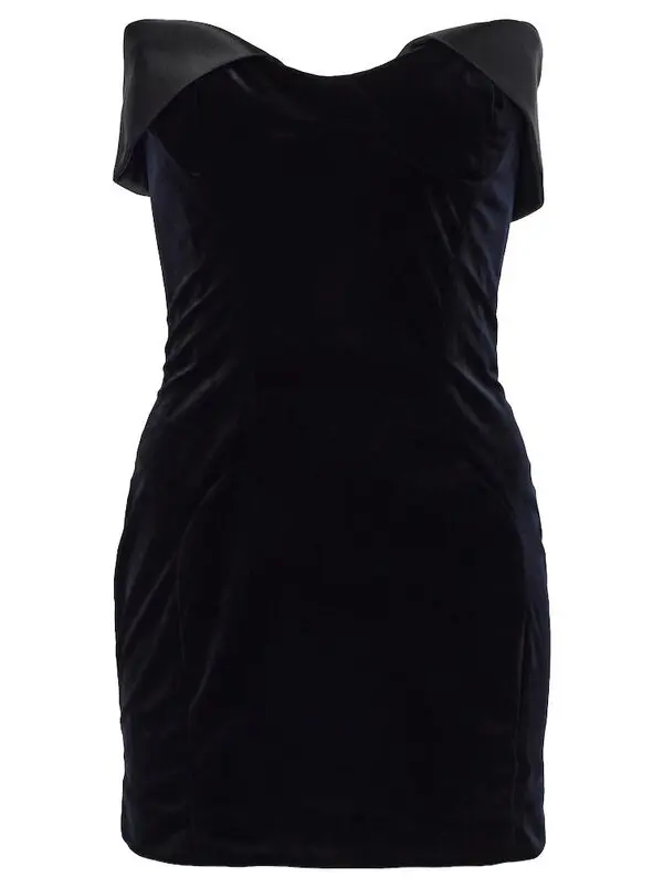 MUGLER Velvet And Silk Trimmed Mini Dress - Black
