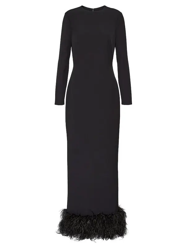 Safiyaa Feather-trimmed Crepe Gown - Black