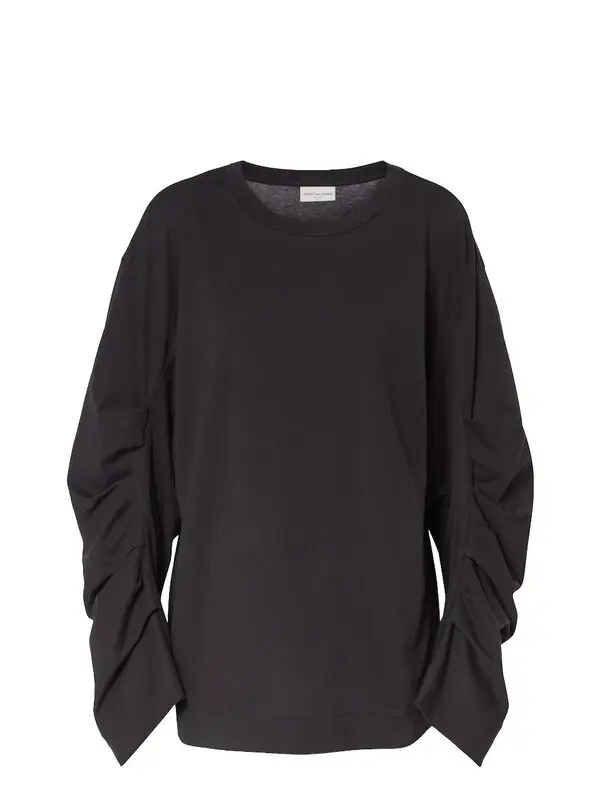 Dries Van Noten Ruched Cotton Jersey Sweatshirt - Black
