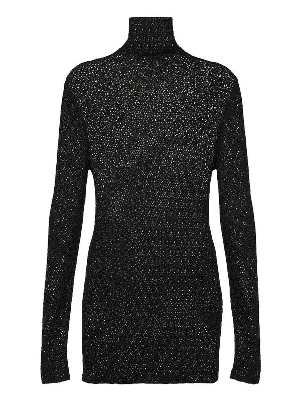 TOTEME Crochet Turtleneck Top - Black