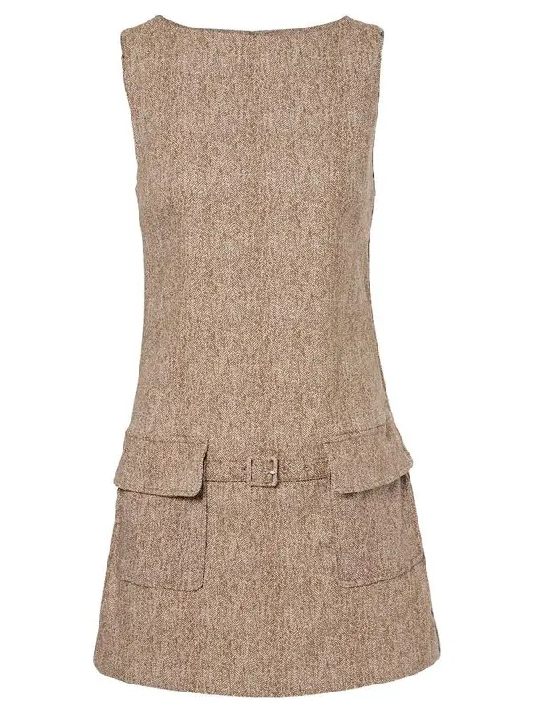 Staud Sheila Belted Midi Dress In Mocha Herringbone - Neutrals