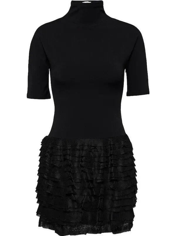 Alaïa High-neck Ruffled Jersey Mini Dress In Noir - Black