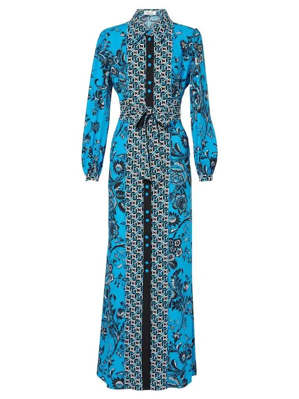 Diane Von Furstenberg Joshua Printed Maxi Shirt Dress - Blue