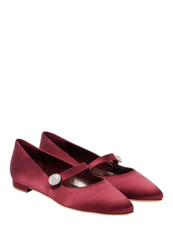 Manolo Blahnik Embellished Mary Jane Flats - Red