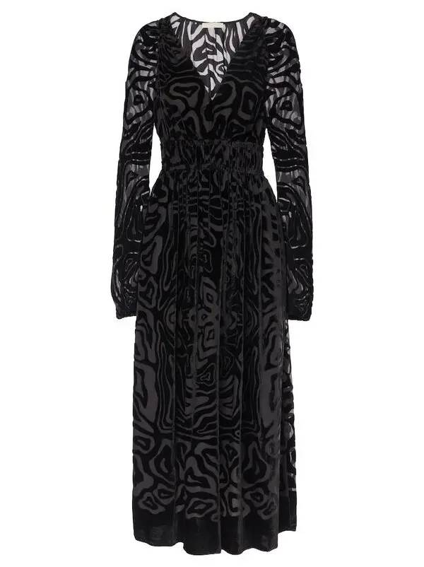 Ulla Johnson Elora Velvet And Mesh Midi Dress - Black