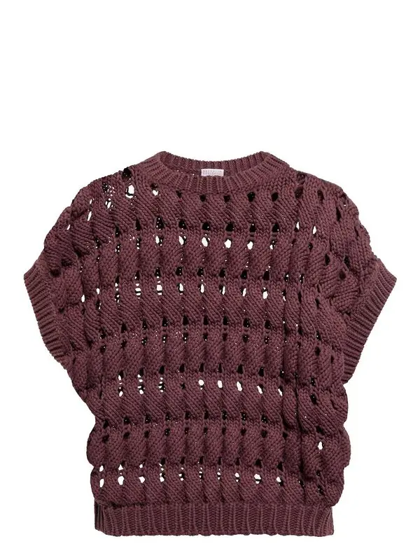 Brunello Cucinelli Open-work Knit Top - Red