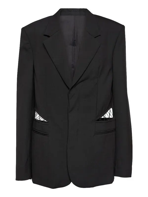 DION LEE Lace-trimmed Cutout Wool Blazer - Black