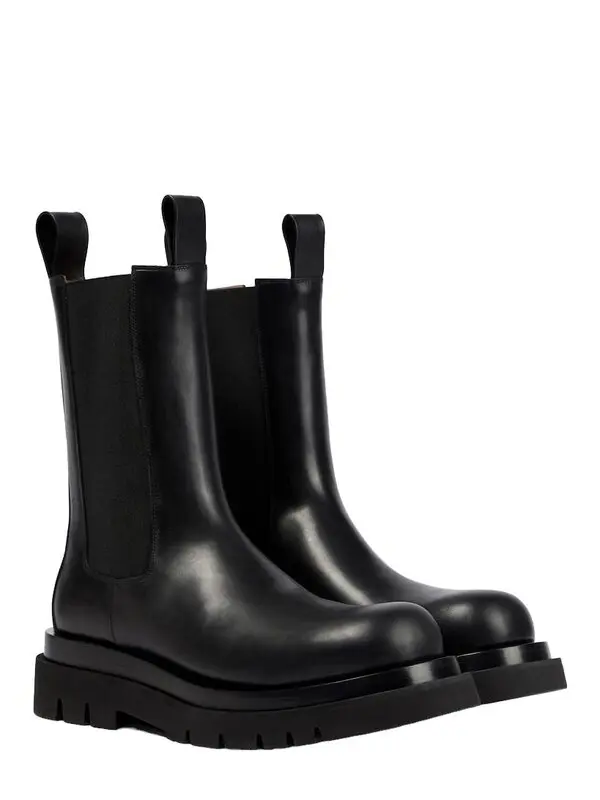 Bottega Veneta Lug Leather Ankle Boots - Black