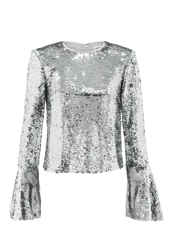 SELF-PORTRAIT Sequined Top - Silver
