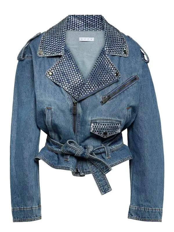 AREA Crystal-embellished Denim Jacket - Blue