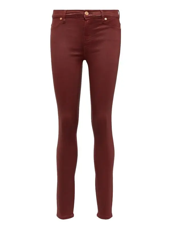 7 For All Mankind High-rise Cotton-blend Skinny Jeans - Red
