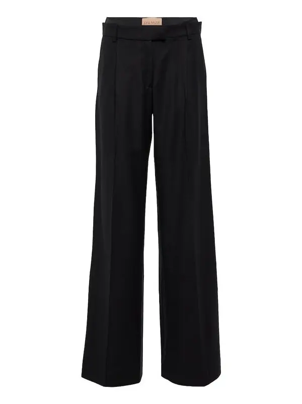 AYA MUSE Low-rise Wide-leg Wool Trousers - Black